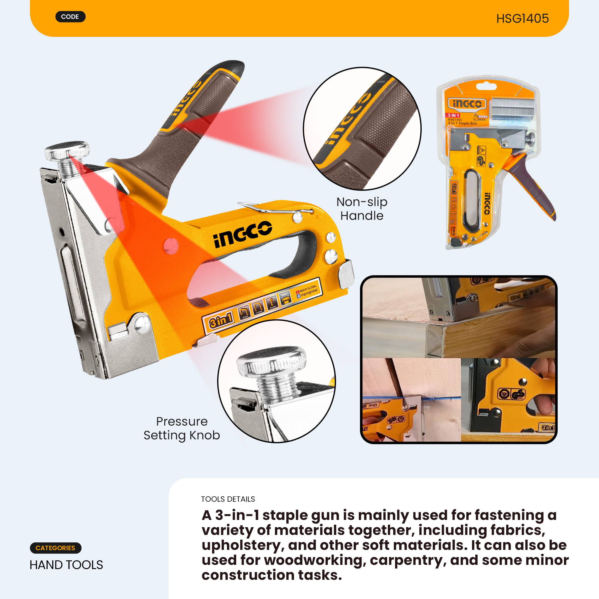 Ingco 3 in 1 Staple Gun Tacker for Furniture HSG1405 IHT | Shopee ...