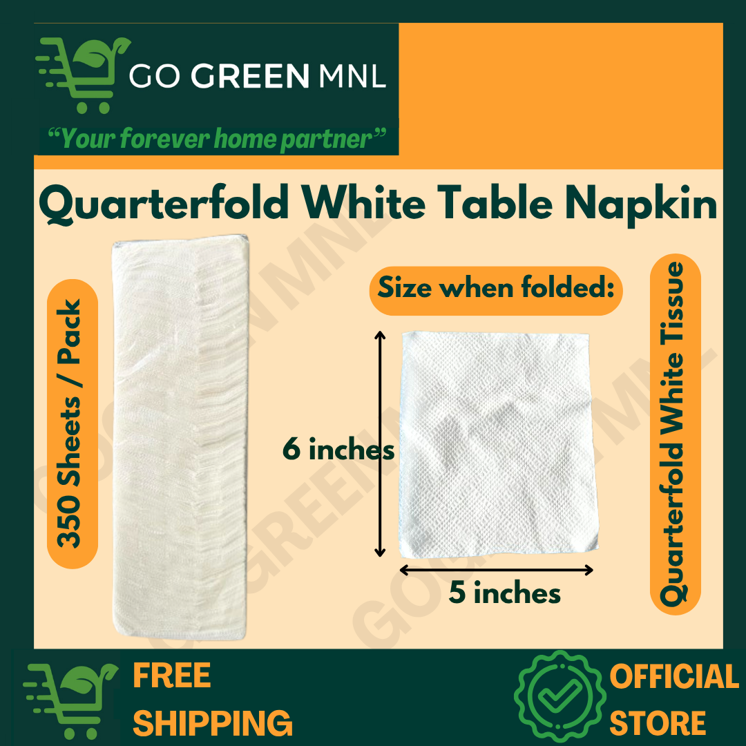 GOGREENMNL. Pre-Cut & Quarterfold Tissue Table Napkin 350 sheets White ...