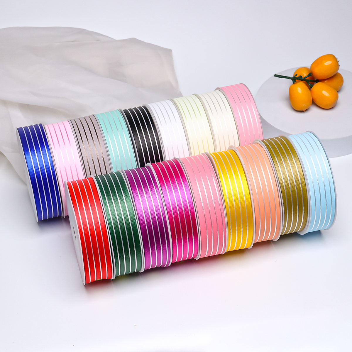 (30mm x 50Yards) Plastic Ribbon, Stripe-Silver design Korean Ribbons ...