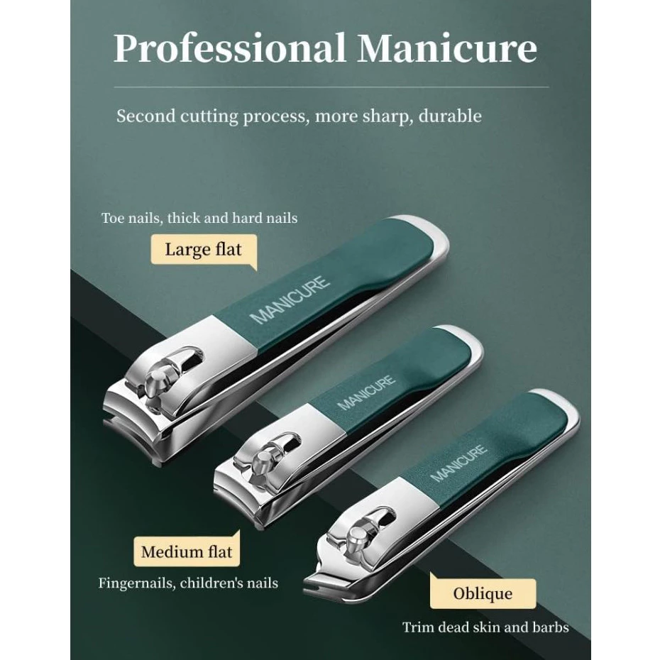 Nail Clippers set 4 pcs with Rotating Leather Bag Professional Trimmer ...