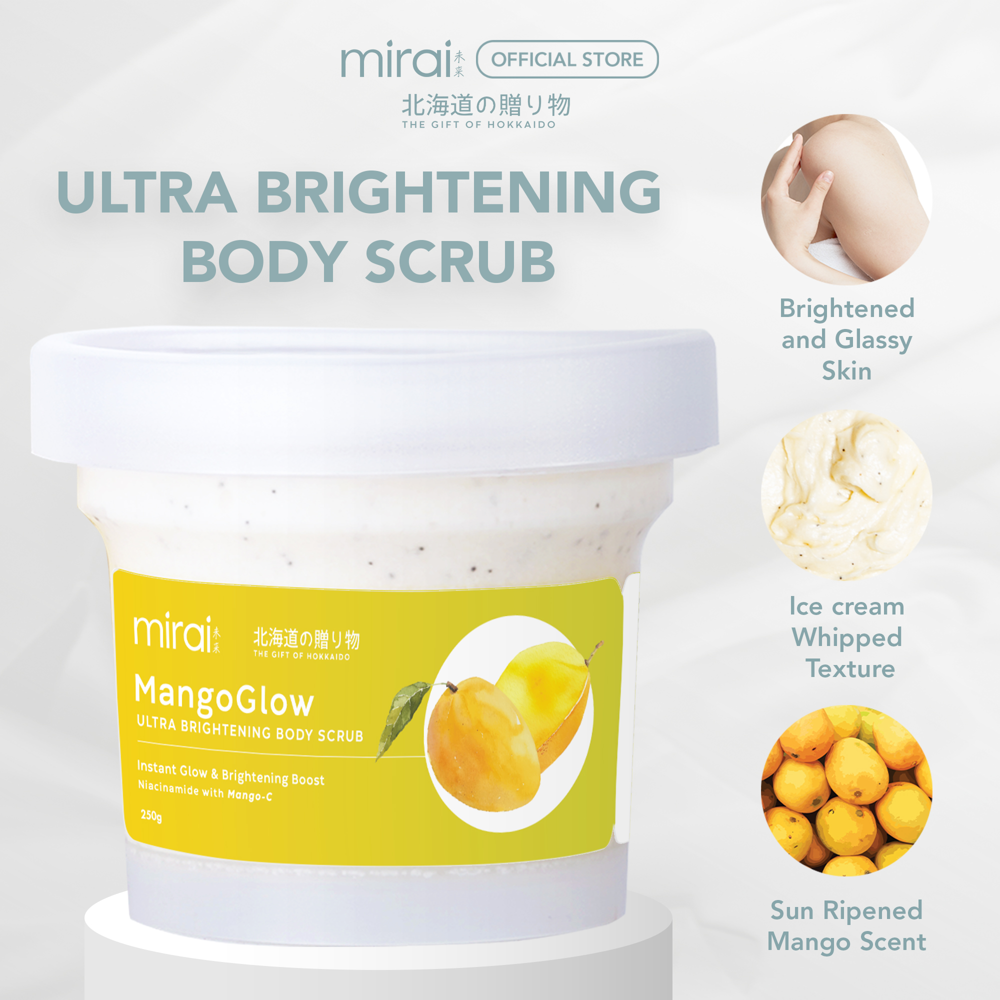 Mirai MangoGlow Hokkaido Milk DewMelon Brightening Body Scrub Niacinamide Mango-C Acne Clear ...
