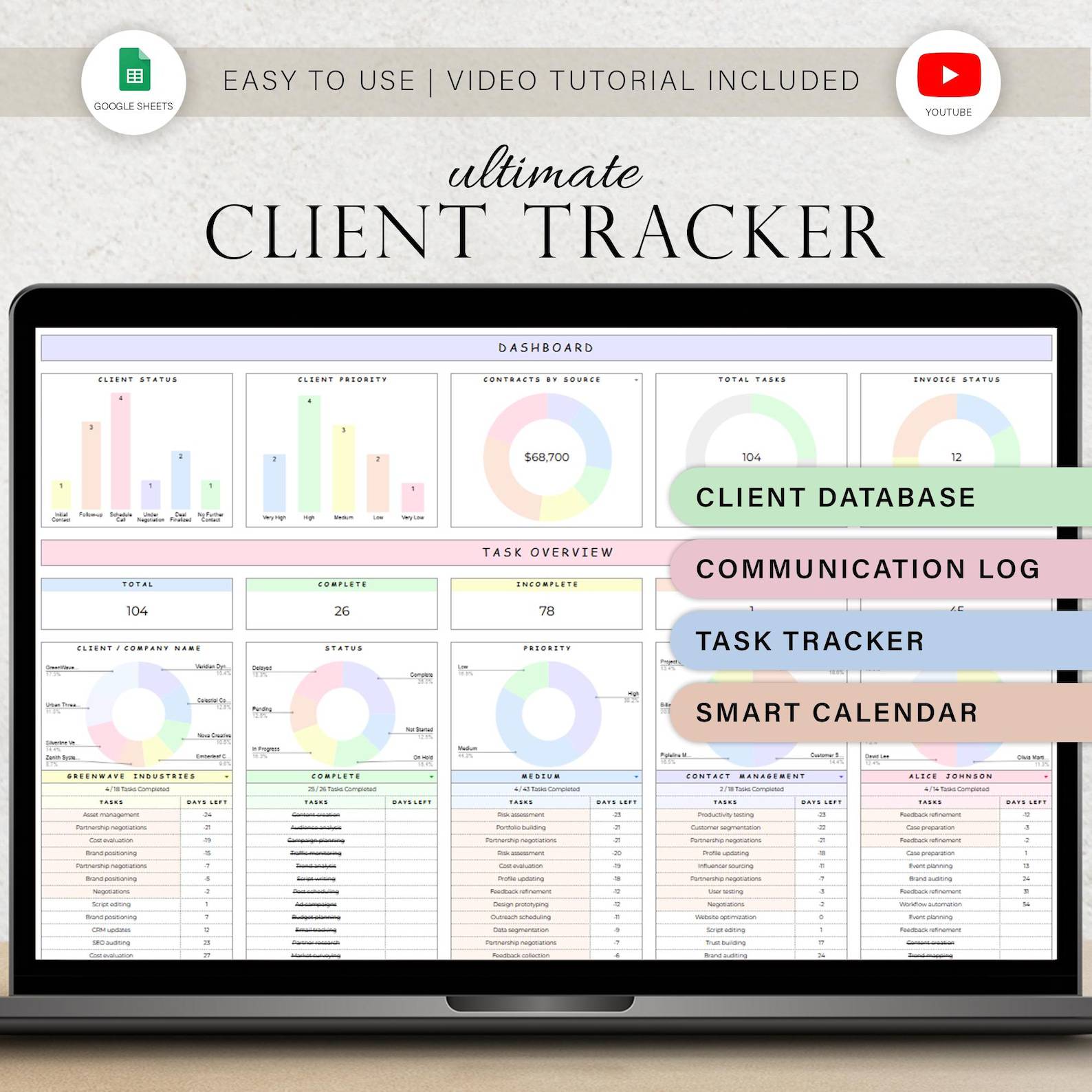 Digital Planner, Client Tracker for Small Business Planner CRM With Task Tracker Communication ...