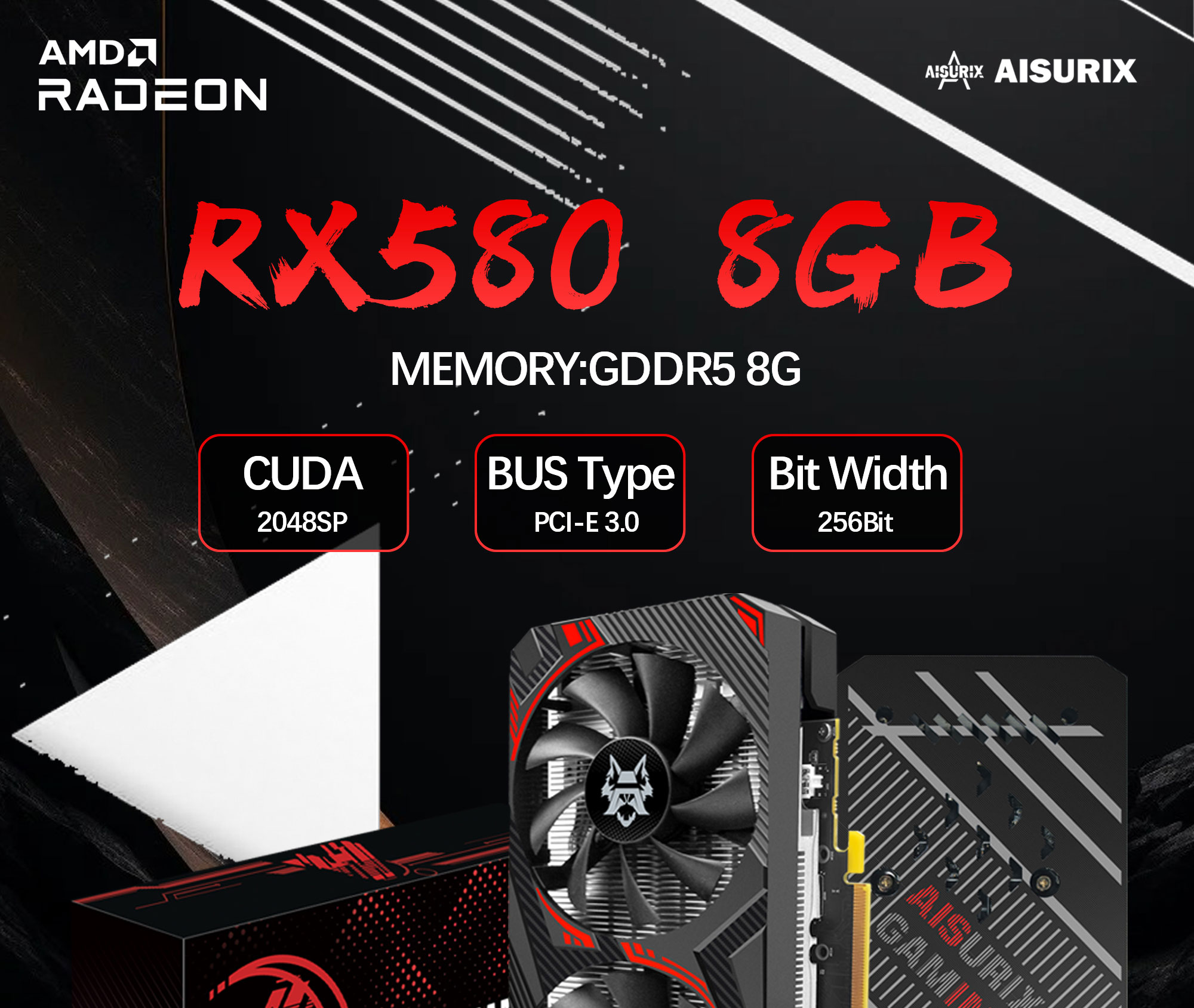 AISURIX RX580 8G Graphics Cards AMD GDDR5 GPU RX 580 8GB 256Bit 2048SP ...
