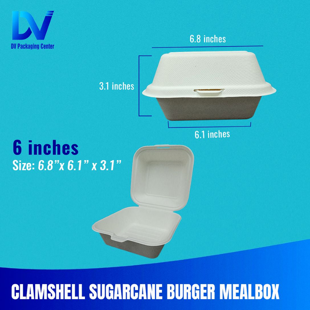 Clamshell Sugarcane Burger Meal box - 6 inches | Shopee Philippines