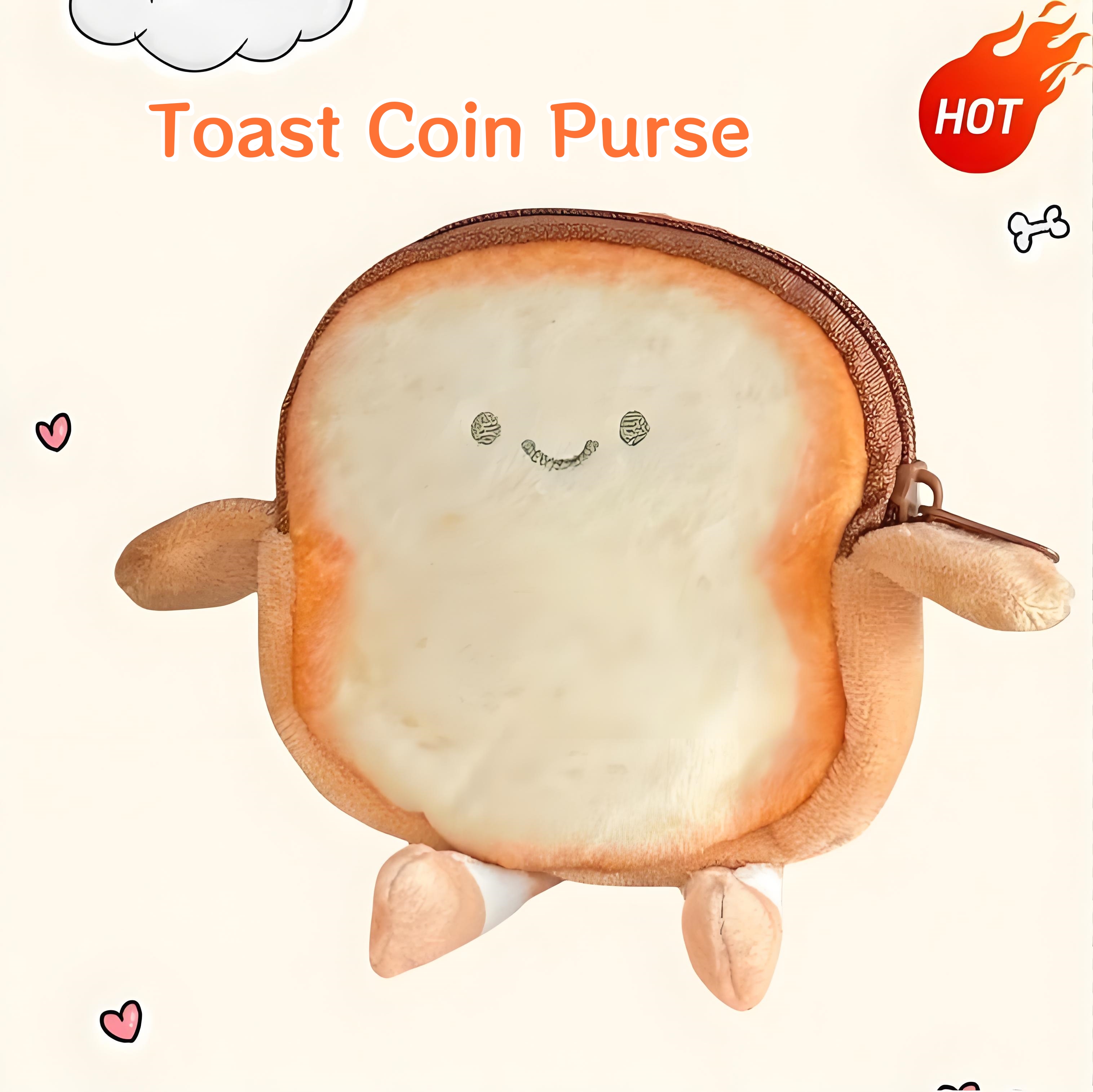 Cute toast coin purse creative plush doll backpack pendant earphone ...