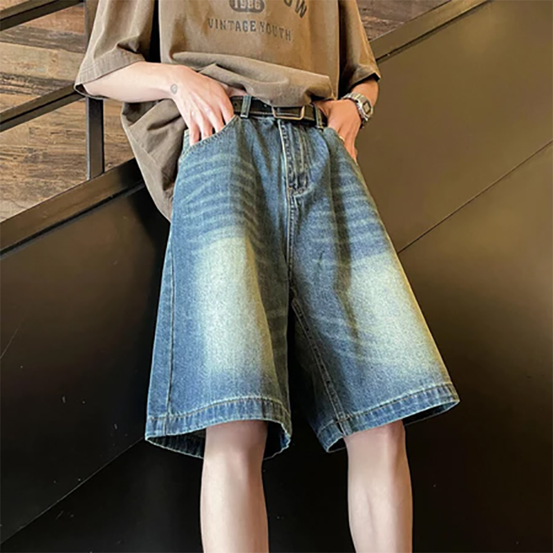 【M-5XL】 Men's Jeans Blue Korean Maong Men's Loose Straight Short Jeans ...