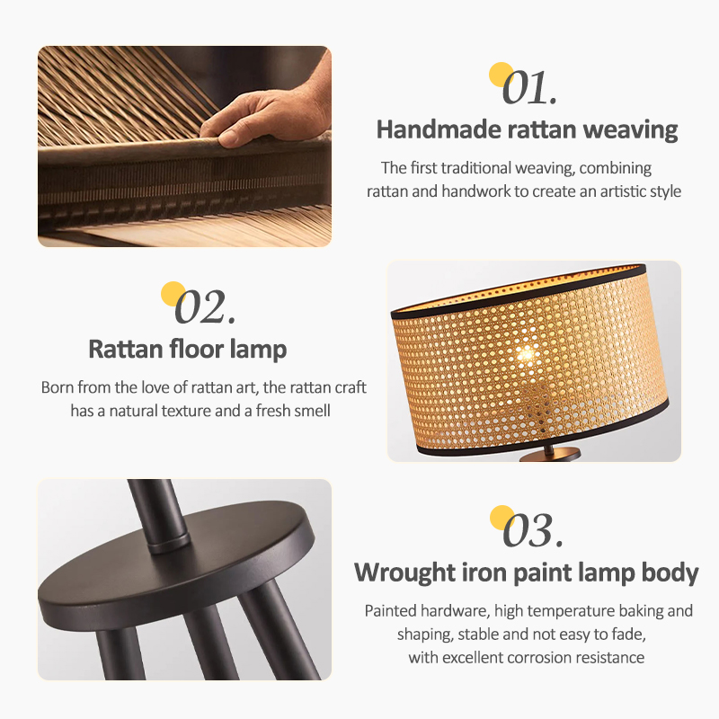 Eroma Rattan Floor Lamp Vintage Minimalist Style Living Room Sofa ...