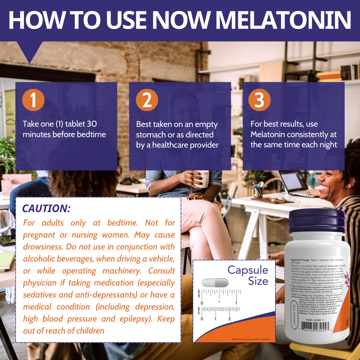 Melatonin 3mg NOW Natural Sleep Support Supplement for Restful Sleep 60 ...