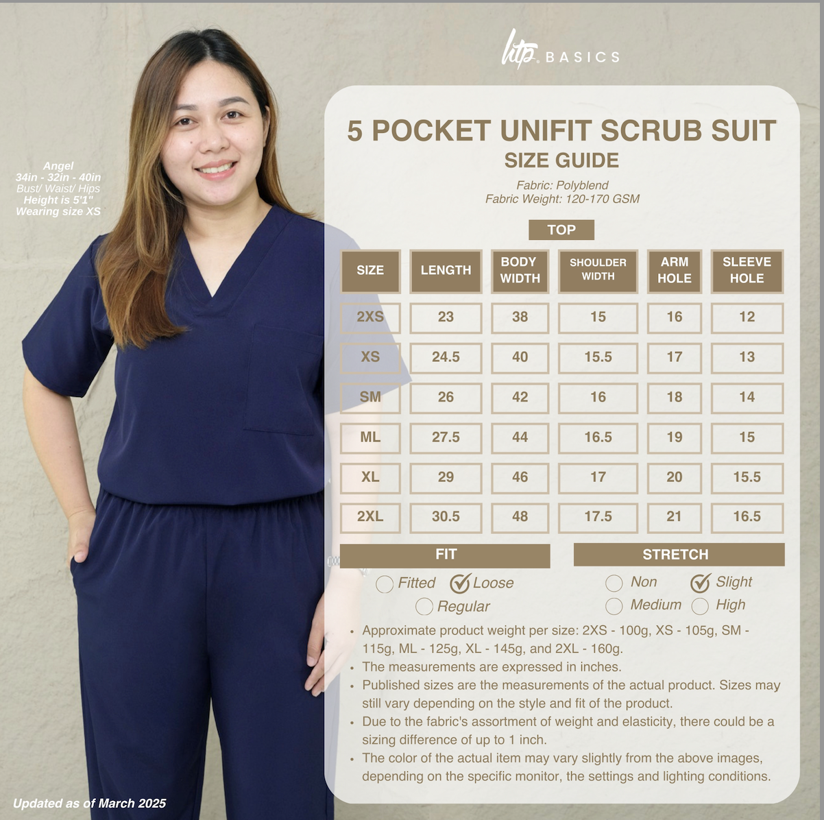 HTP Basics 5 Pocket Unifit Scrub Suit | TOP ONLY | Polyblend Unisex ...
