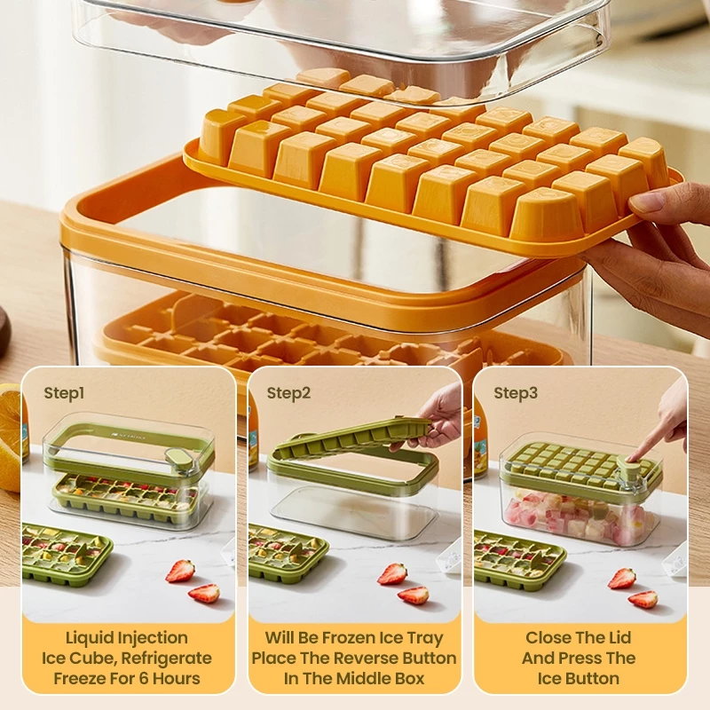 64PC Ice Cube Molder With Cover Ice Cube Tray Ice Cube Maker Machine ...