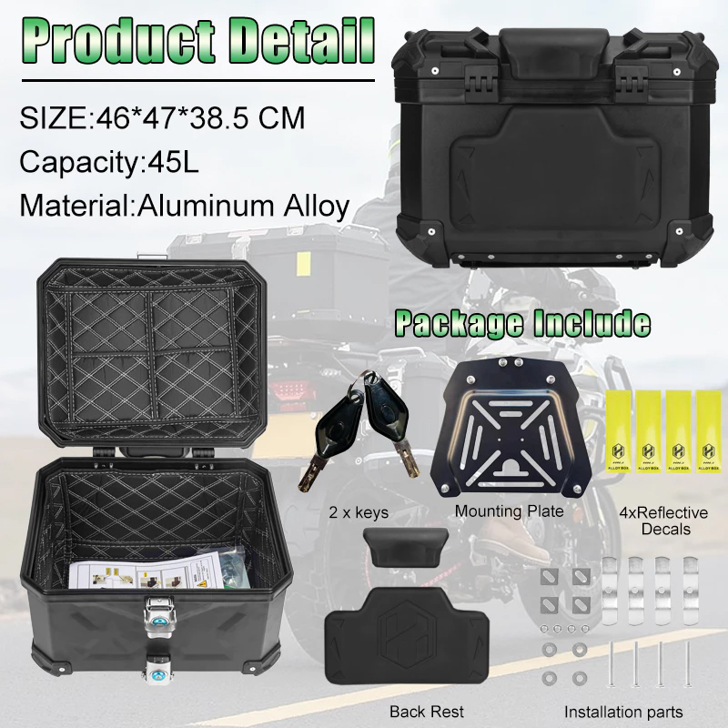 AENXRD Top Box Motorcycle 36/45 Liters Hard Plastic Alloy Top Box With ...