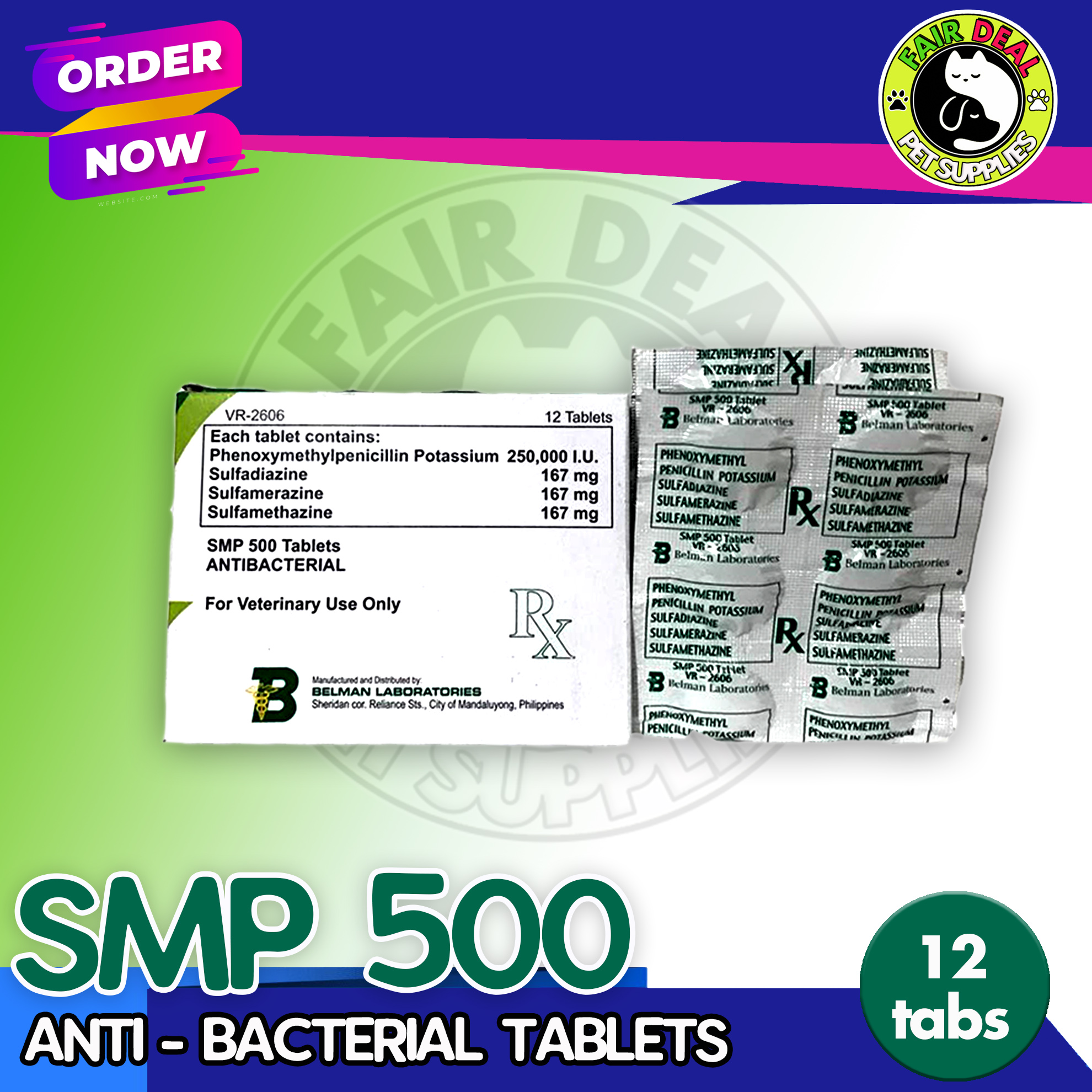 SMP 500 Tablets Antibacterial for Pets (1 box 12 tablets) | Shopee ...