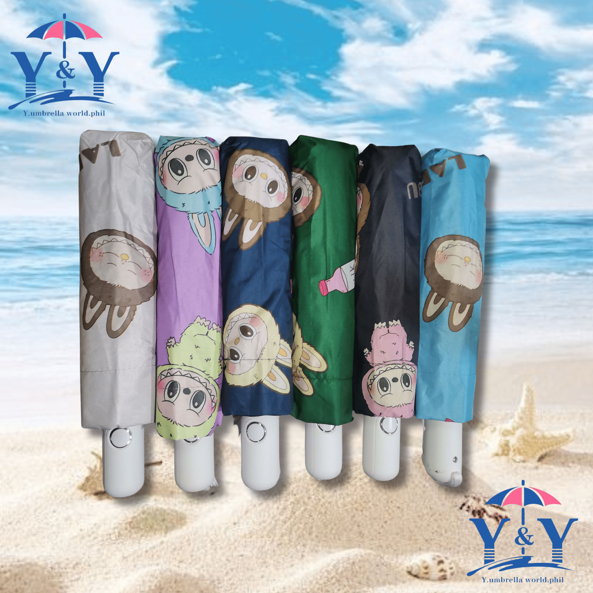 WY 3folds Labubu Automatic black uv coated SPF 50 labubu design with ...