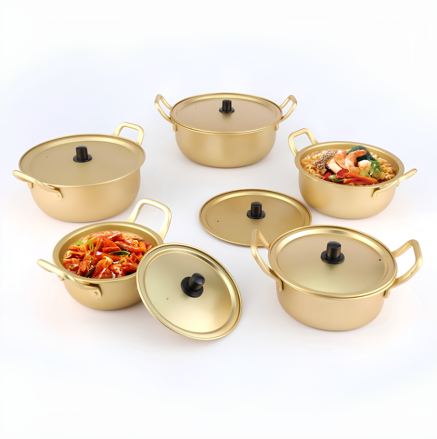 14cm Korean Gold Ramyeon Pot with Lid Lightweight Aluminum Noodle ...