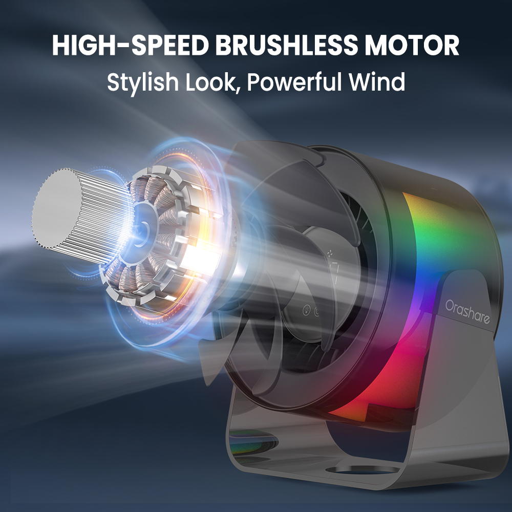Orashare DF03Max Desktop Fan with RGB Light 1-100 speed Wind 3000mAh ...