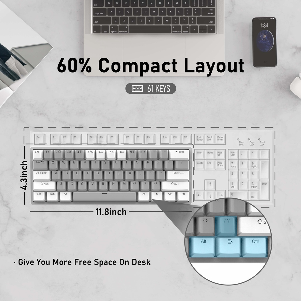AULA F3261 61 Keys Wired Mechanical Keyboard RGB Hot Swappable Compact ...