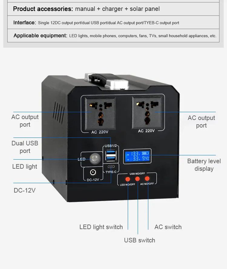 500W Solar Generator 288000mAh Large Outdoor Portable Power Station ...