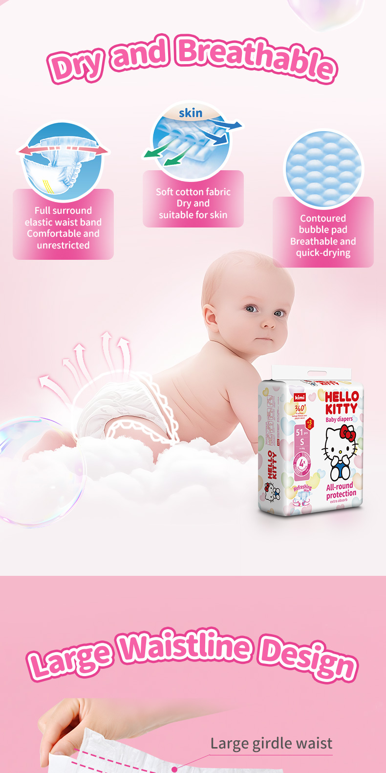 Hello Kitty Baby Dry-Tape Diapers PLUS 4X absorbency, ultra-thin, quick ...