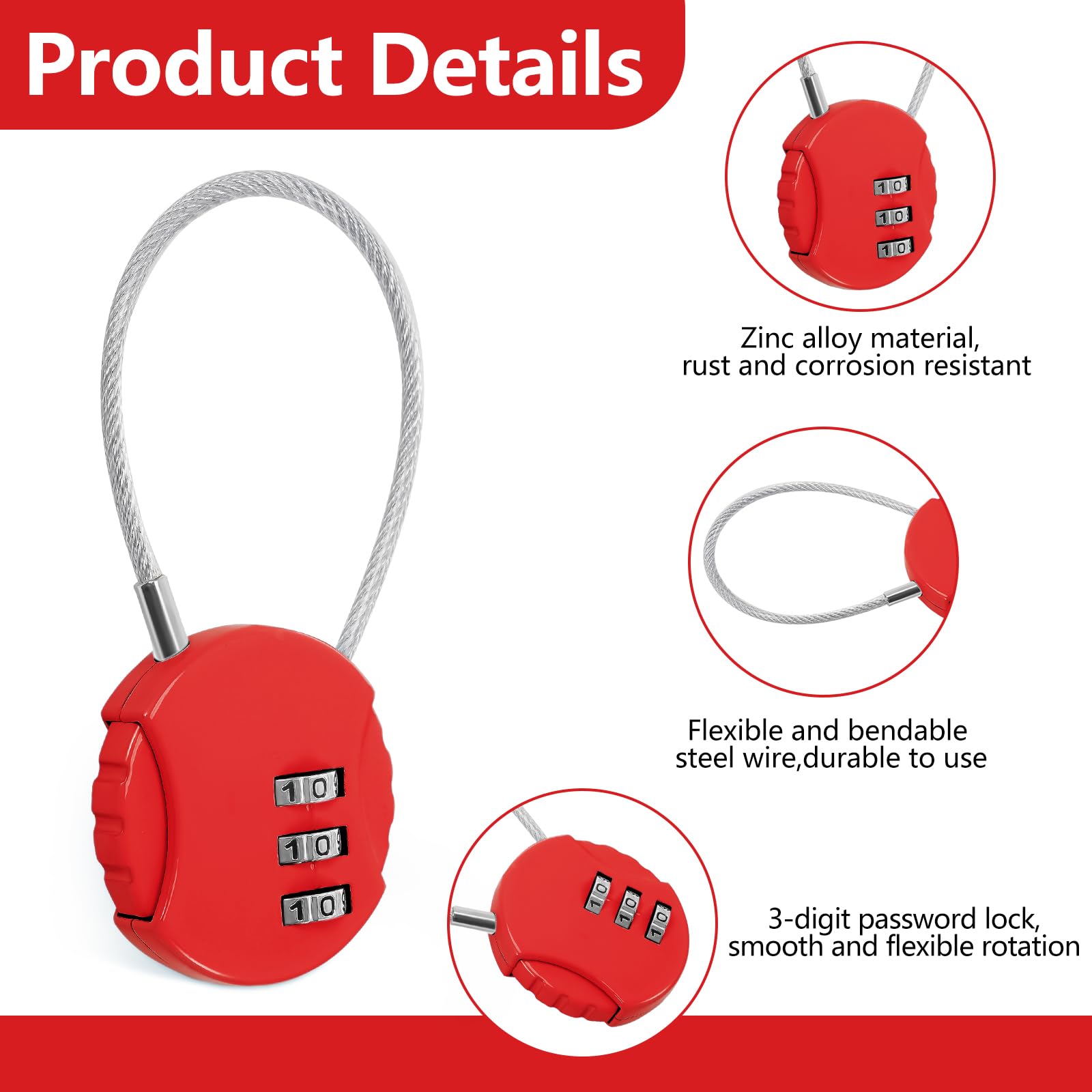 3 Digits Combination Lock Locker Lock Outdoor, Waterproof Mini ...