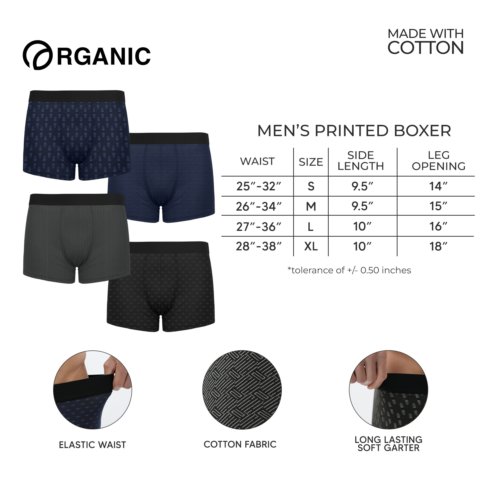 Organic Printed Boxer Brief for Men Set of 3 Random Colors Boxers ...