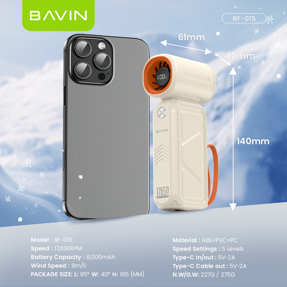 BAVIN BF015 2in1 17650RPM Handheld Mini Turbo Fan w/ 8000mAh Powebank ...