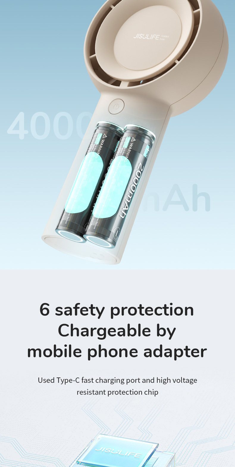 JISULIFE Handheld Fan Life5 Plus Mini Portable Hand Fan USB Rechargeable Personal Battery ...