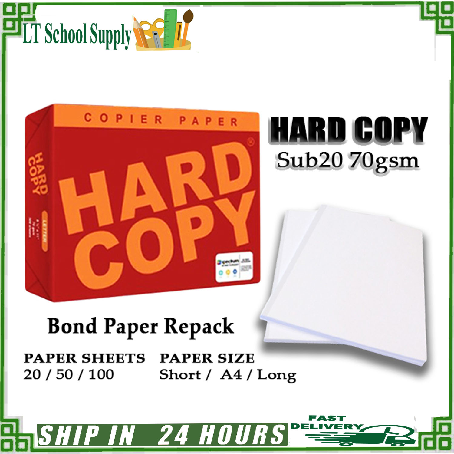 A4 Hard Copy Bond Paper 70gsm Sub.20 Repacked 20's/50's/100's | Shopee ...