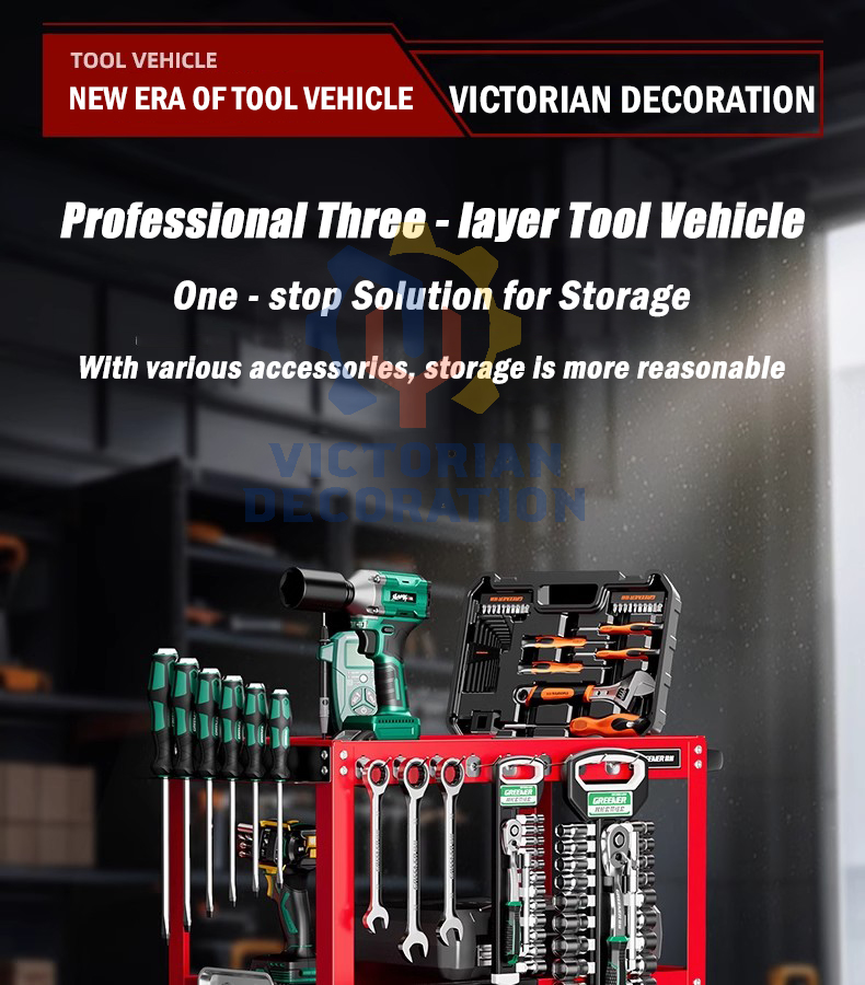 3 Layer Trolley Hand Push Tool Cart Heavy Machinery Workshop ...