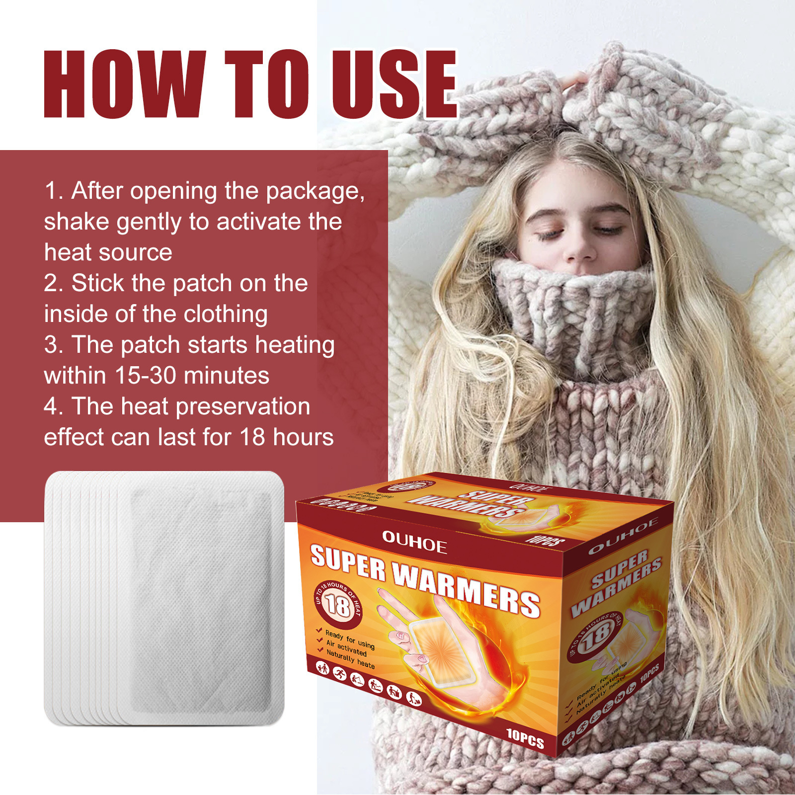 OUHOE Heat Body Warmer Pack 10Pcs Menstrual Cramp Hot Compress Heat To ...