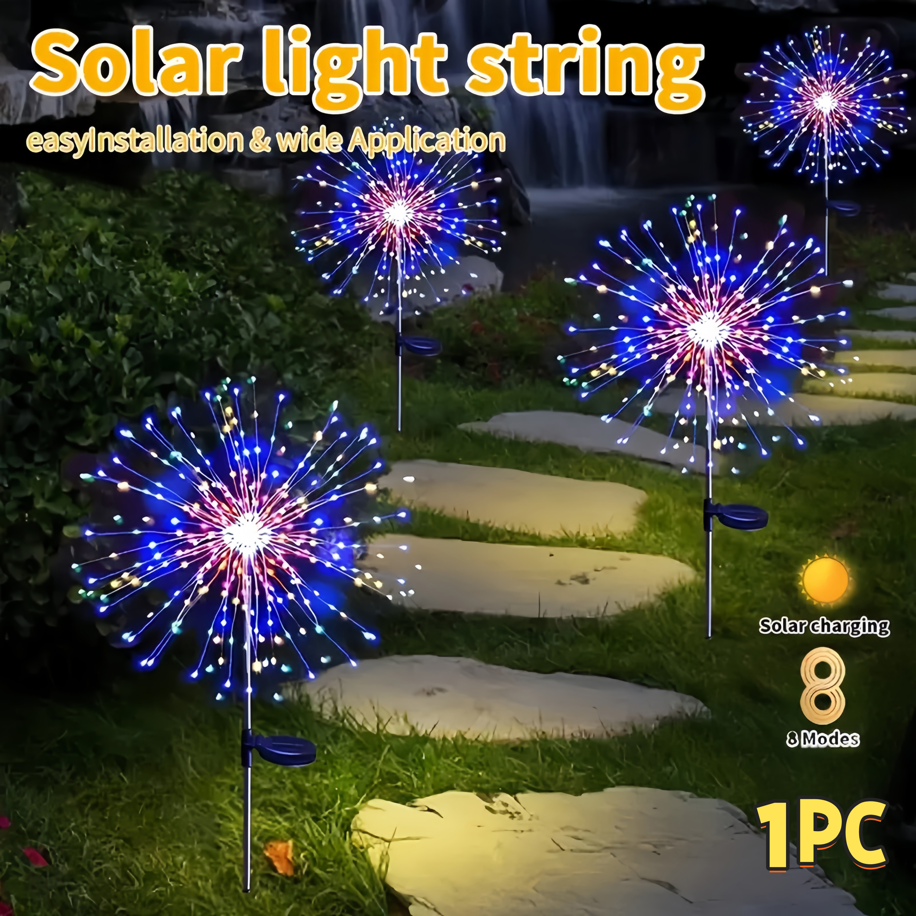Solar Fireworks Lights Outdoor Waterproof 8 Modes Family Party Lawn ...