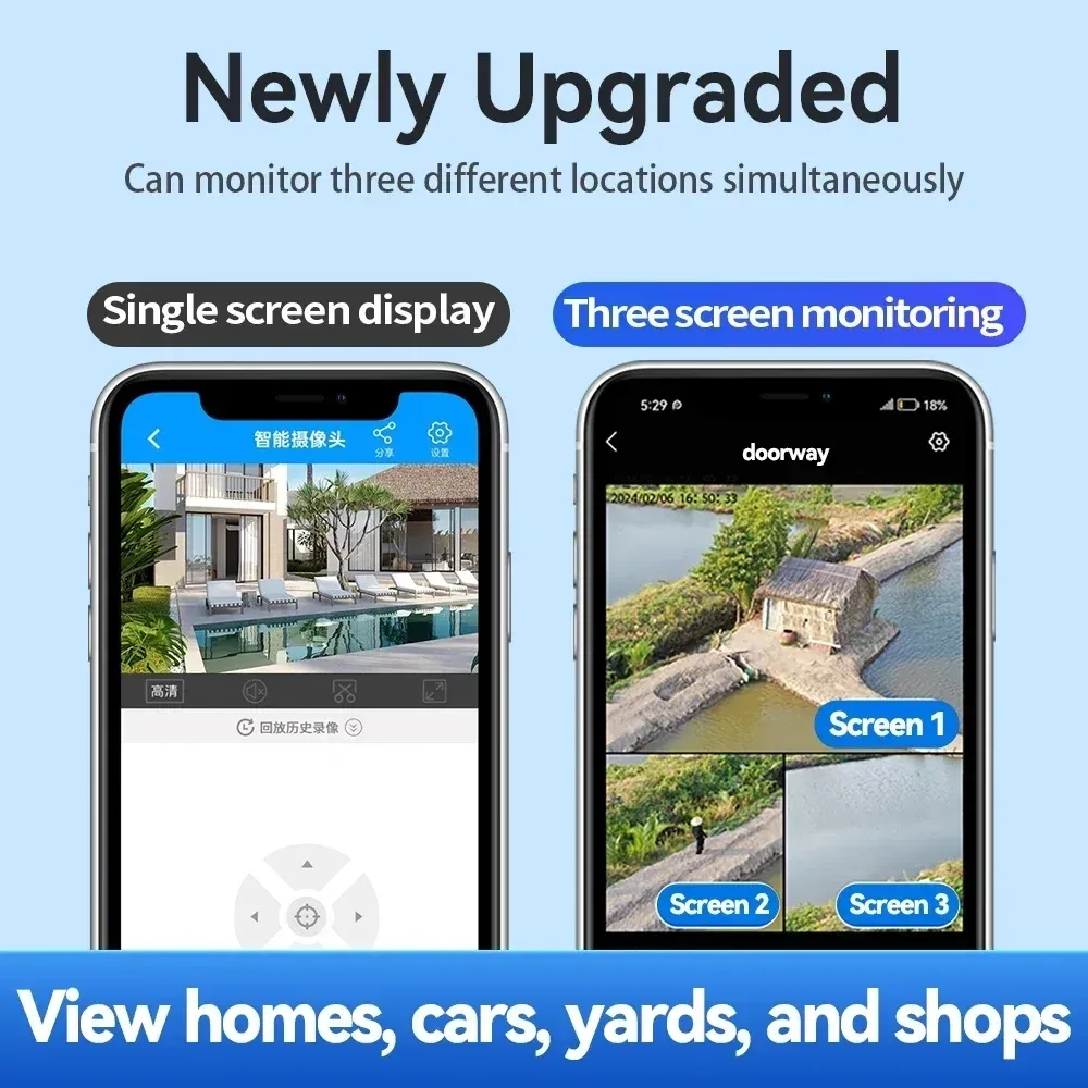 V380 15MP Three Lens HD Outdoor 4G Solar Camera Night Vision PIR Human ...