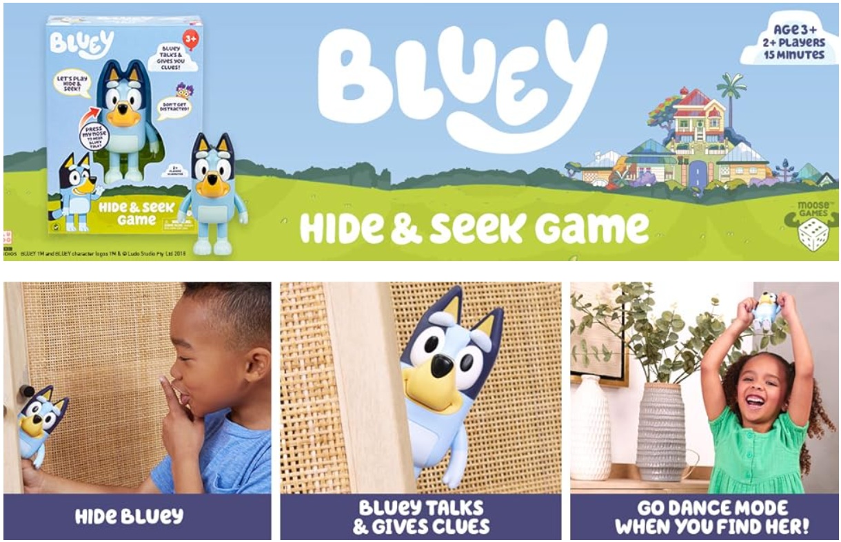 Bluey Hide & Seek Game, Hide The Figure and Press her Nose to Start The ...