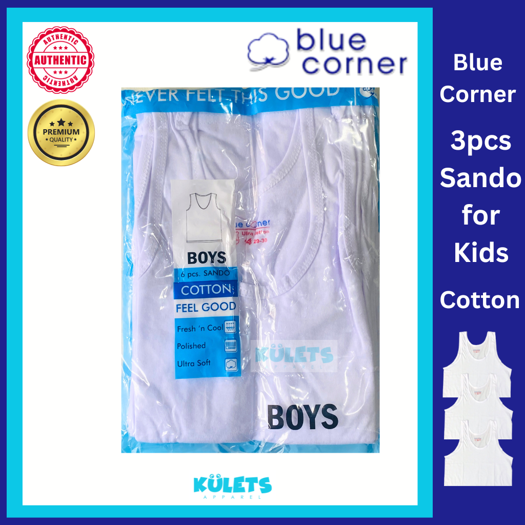 Wholesale 3 Pieces Blue Corner Cotton Sando for Boys White Inner Wear ...