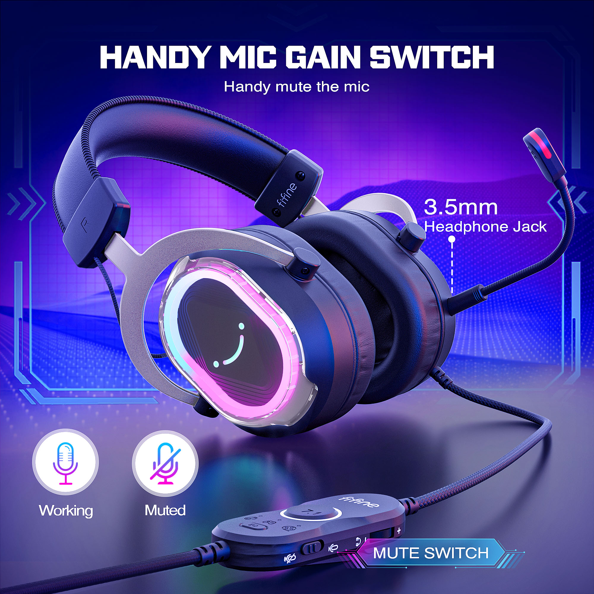 FIFINE H13 RGB Gaming Headset with 7.1 Surround Sound & Dual Sound Card ...