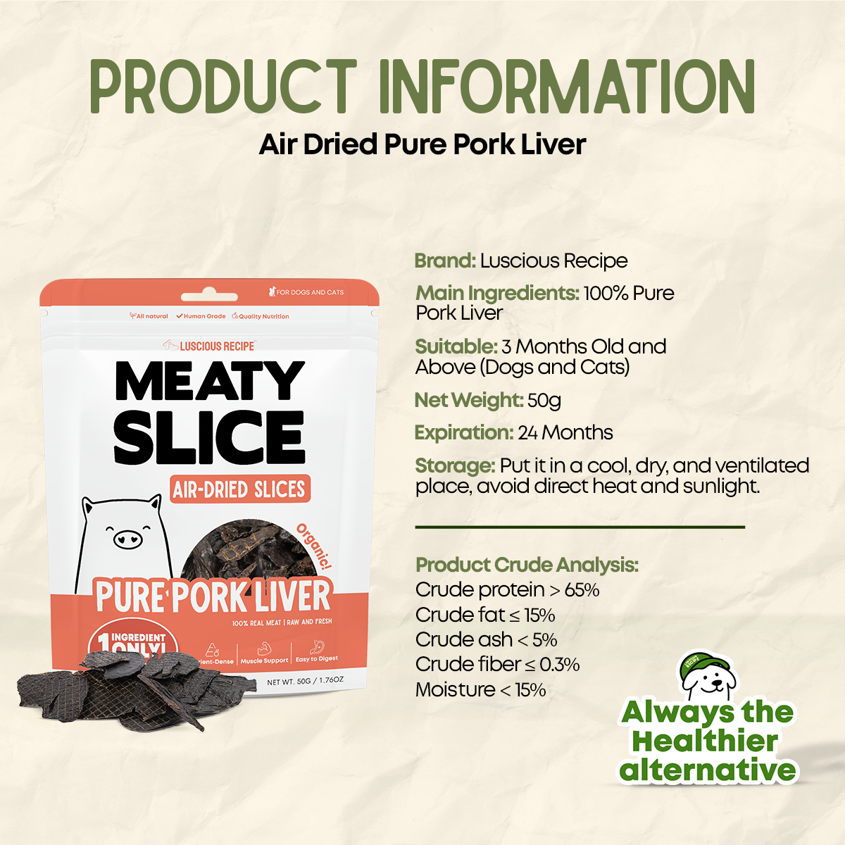 Luscious Recipe All Natural Air Dried Pure Pork Liver Meat Dog Treats ...