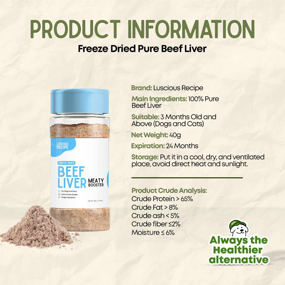 Luscious Recipe Freeze Dried Pure Beef Liver Powder Appetite Booster ...