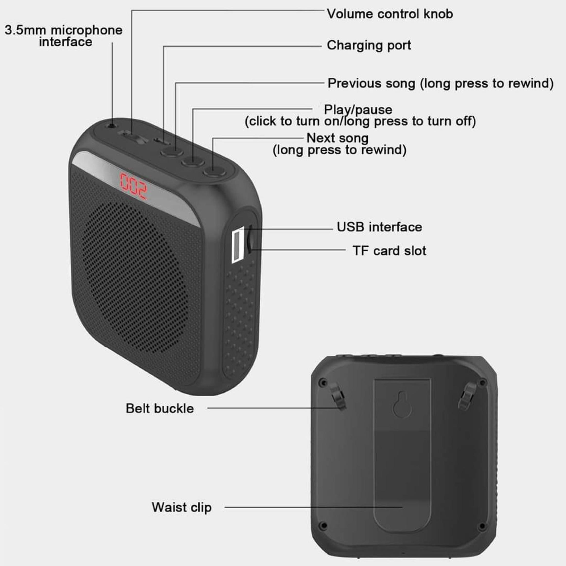 Mini Portable Voice Amplifier Megaphone Booster with Microphone ...