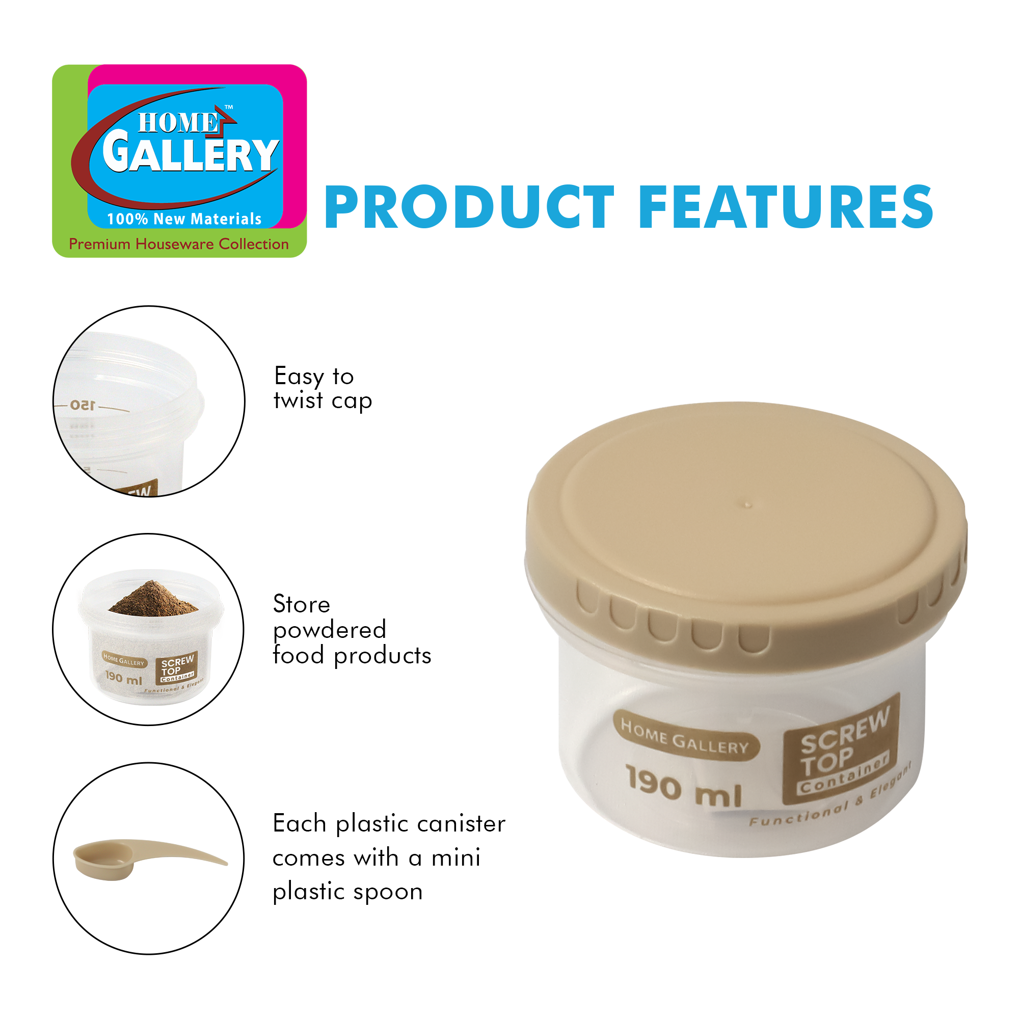 Home Gallery Floating Spoon Wide Canister Set 190ml 430ml 840ml Food ...
