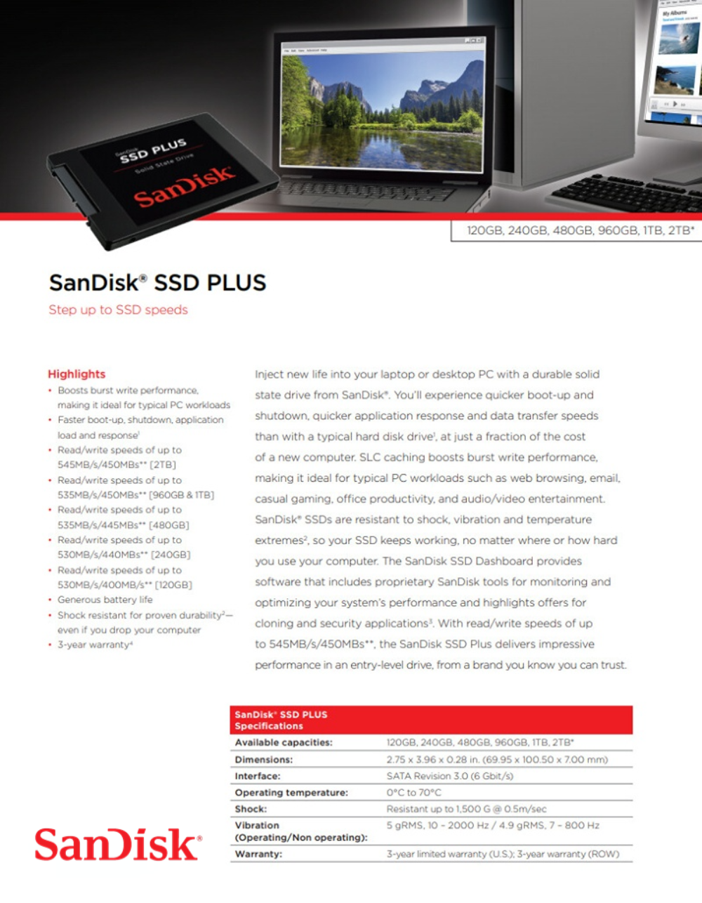 Sandisk 480GB 1TB SSD PLUS SATA III 2.5 Inch Solid State Drive Internal ...