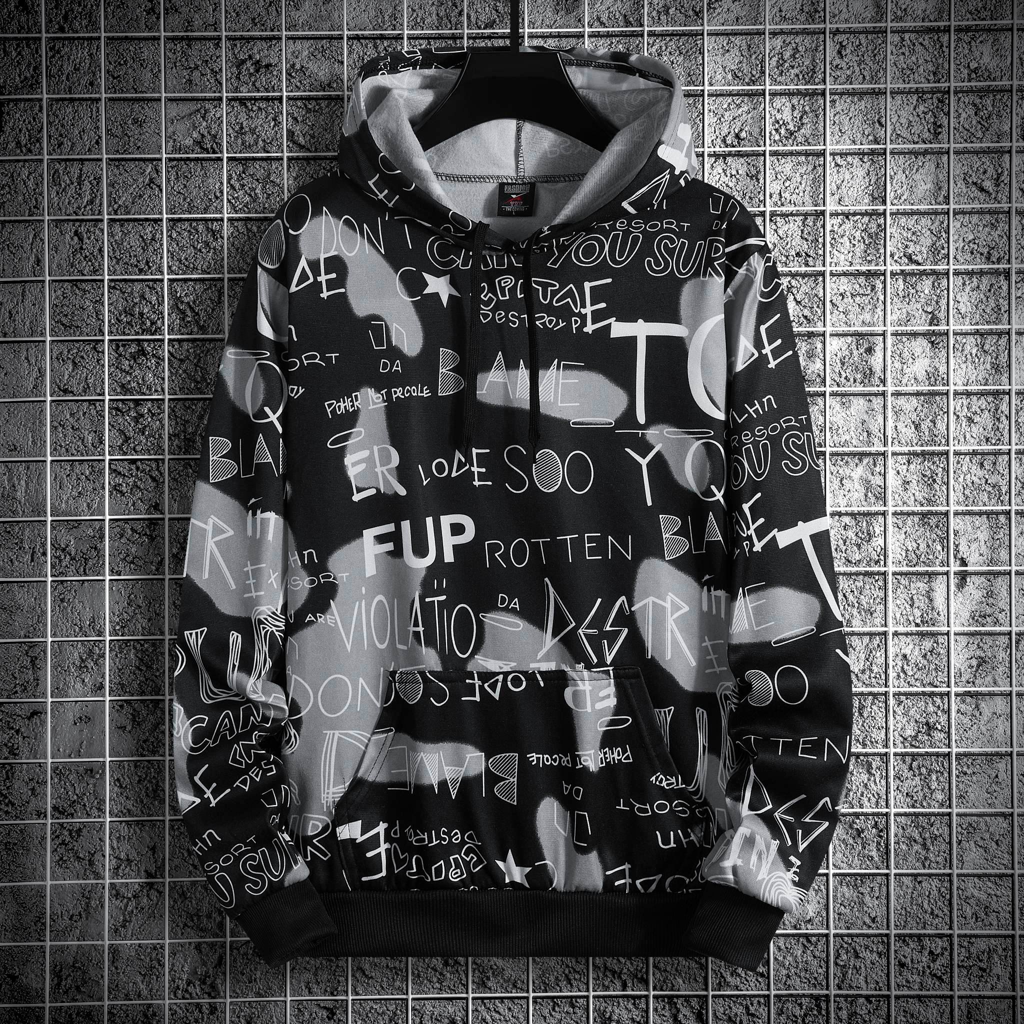 Men and women's new graffiti pullover jacket American casual hoodie ...