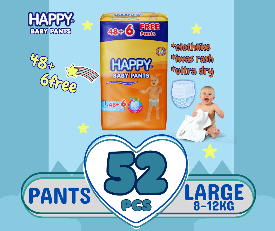 HAPPY BABY PANTS LARGE DIAPER x48+6free pads | Shopee Philippines