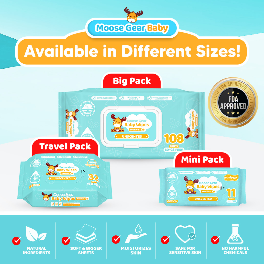 Moose Gear Baby Mini Wipes Premium Unscented 18PACKS (11s per pack ...