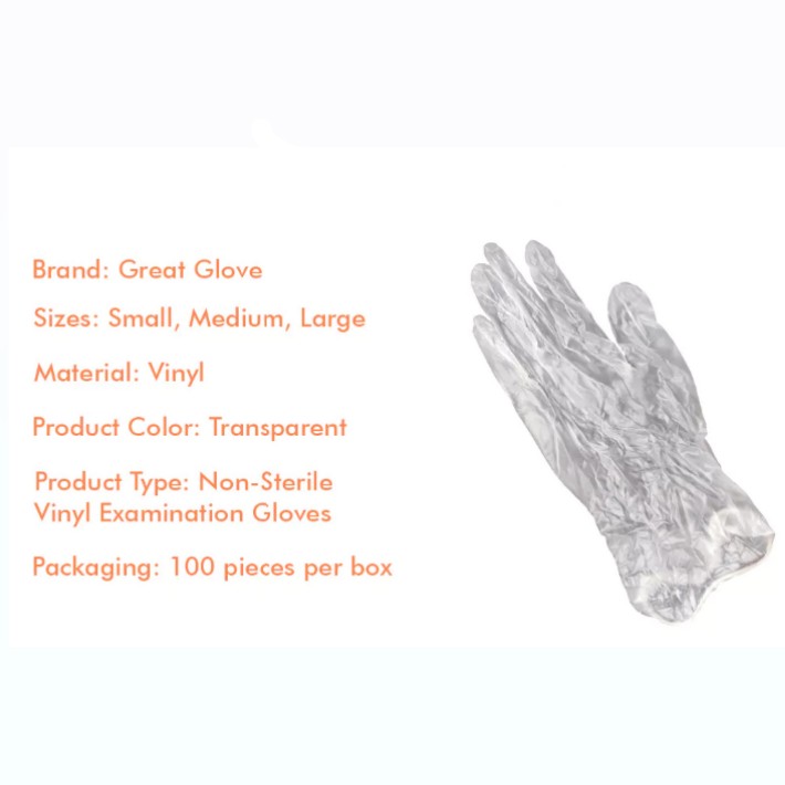Great Glove Vinyl Disposable / Examination Gloves 1 Box - 100pcs ...