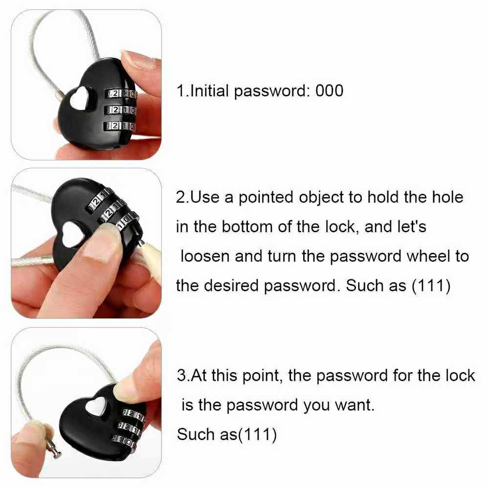 3 digit heart shaped password padlock for suitcase and travel ...