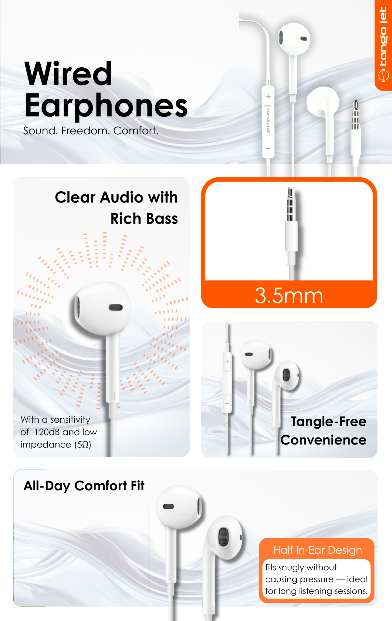 Tango Jet Wired Earphones 3.5mm | In Ear Earphones | Rich Bass Sound ...