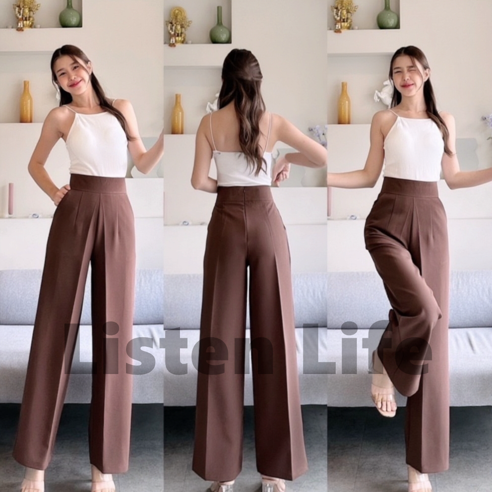Womens Highwaist Wide Leg Zipper Back Closure Classy Womenswear Office ...
