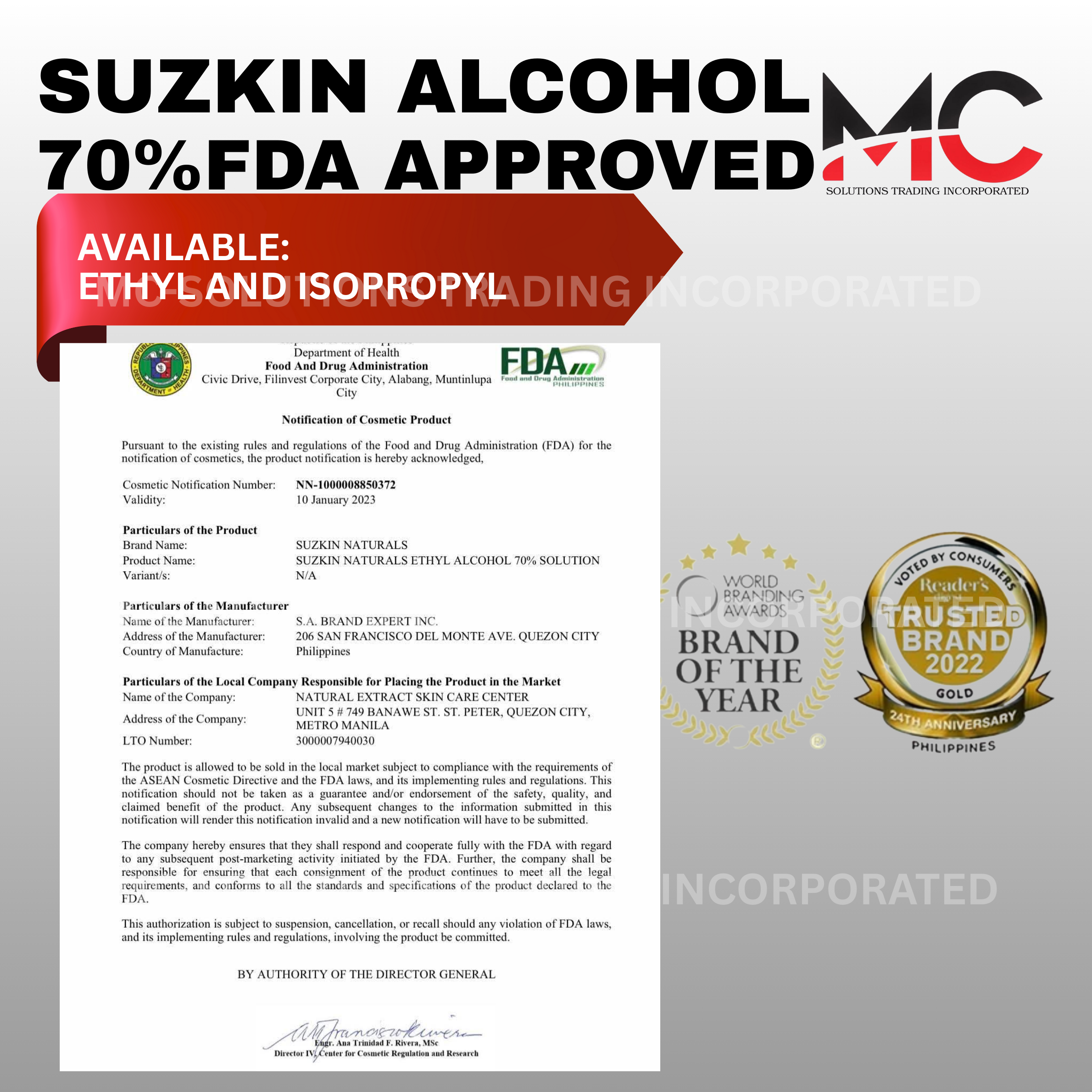 Suzkin Natural FDA Approved Ethyl & Isopropy Alcohol 1 Gallon | Shopee ...
