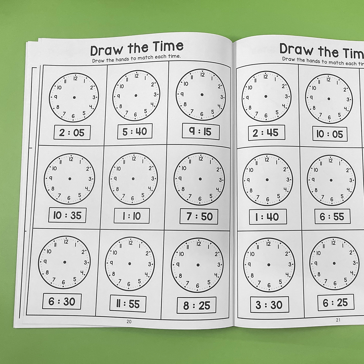 Telling Time Maths Workbook Write & Draw Minute and Hour Hands ...