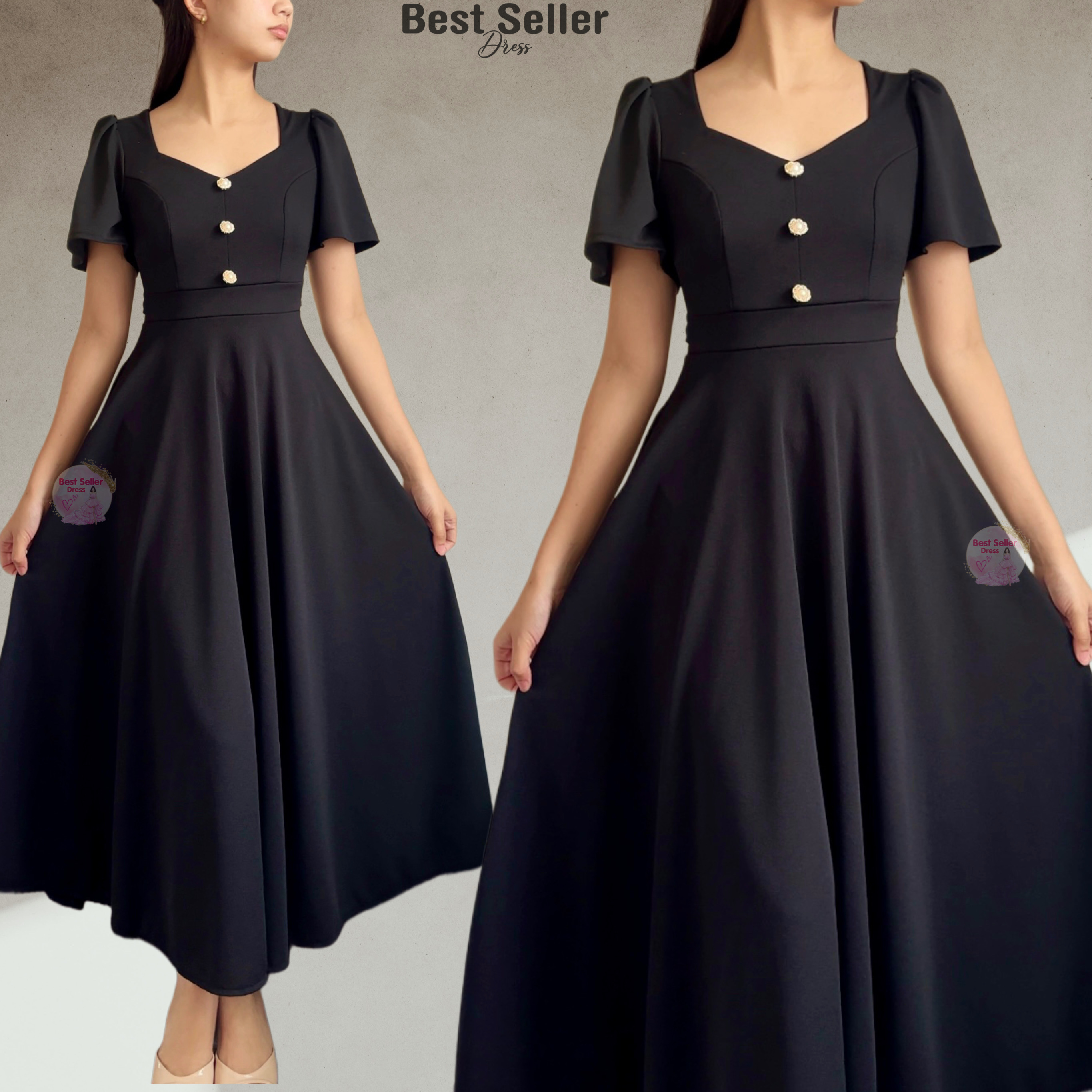 BSD Best Seller Dress Laura (XS-XXL) Puff Sleeves Maxi Dress Casual ...
