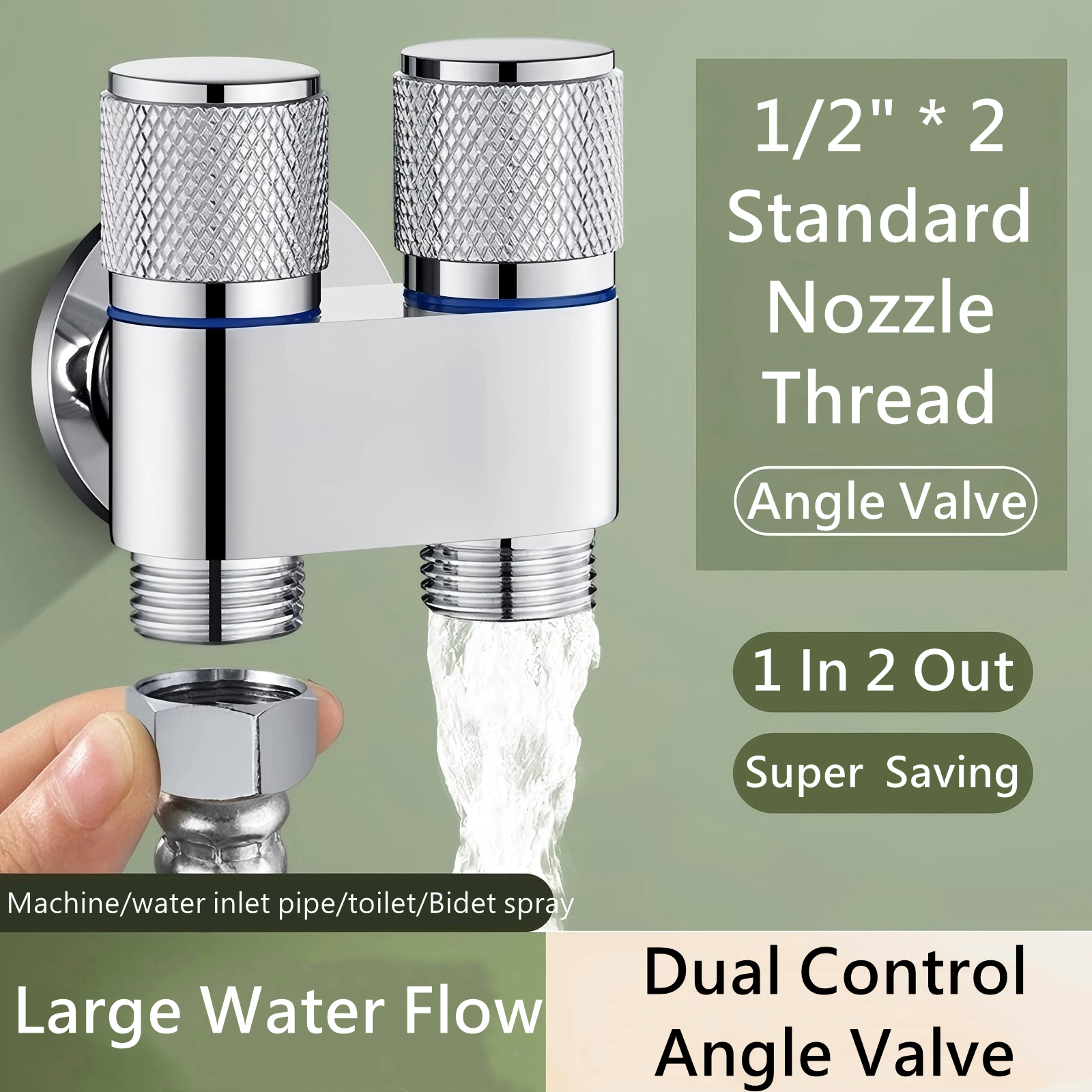 Stainless Steel Silvery Double Angle Valve 2 Way Angle Valve 1/2 x 1/2 ...